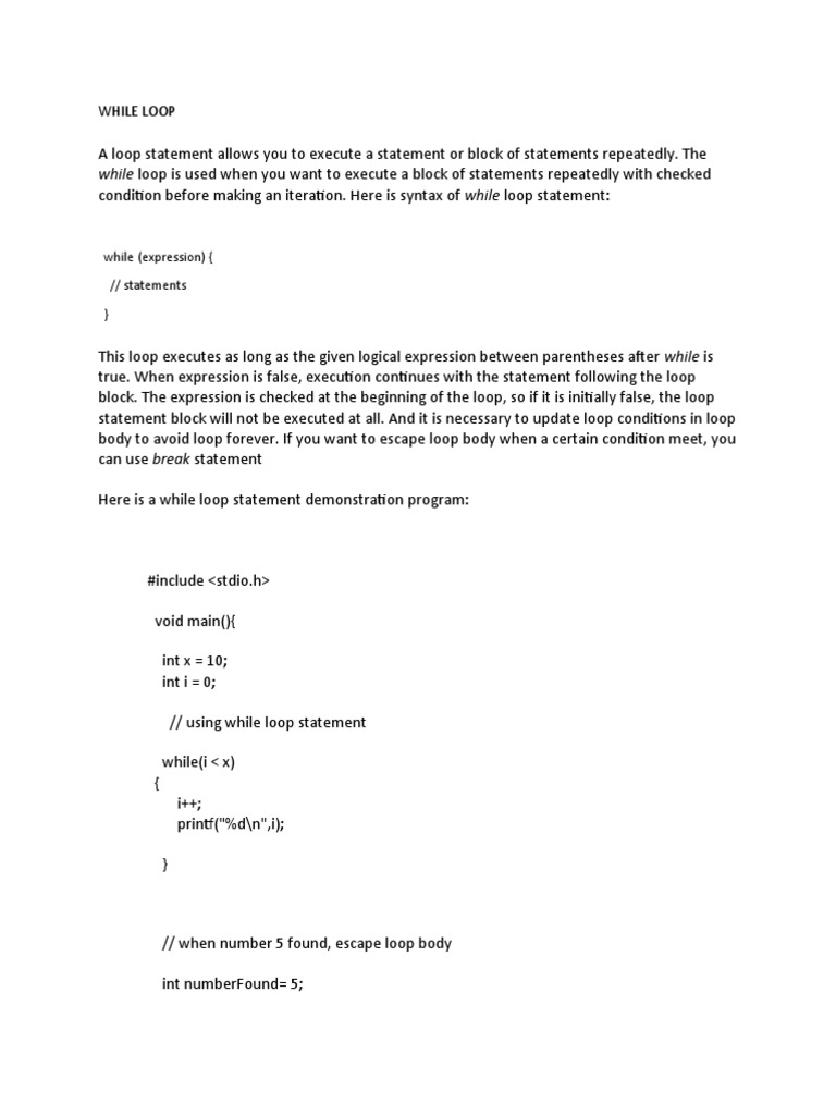 While Loop Is Used When You Want To Execute A Block of Statements Repeatedly With Checked | PDF ...