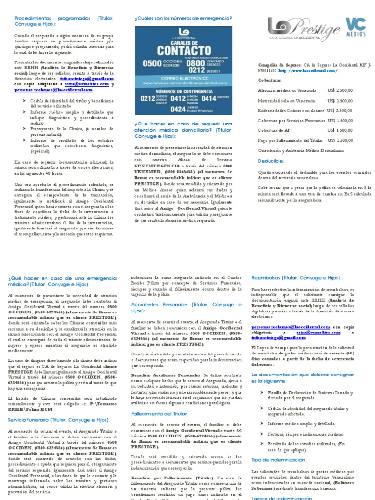 Triptico HCM Seguros La Occidental | PDF | Póliza de seguros | Business
