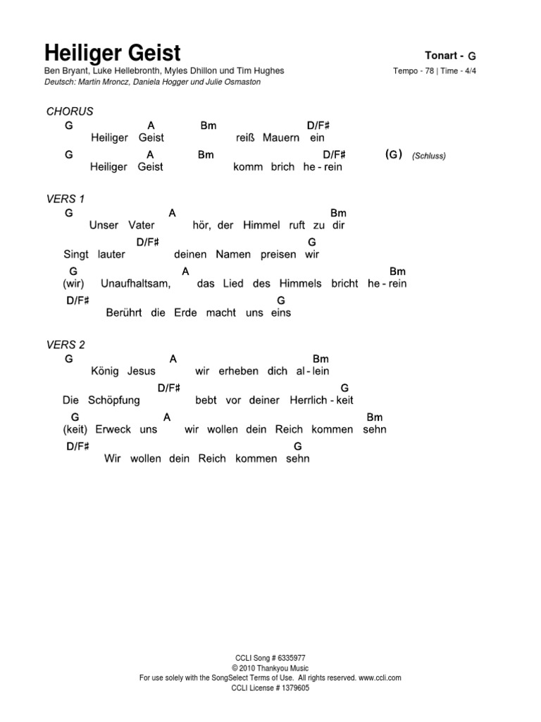 Heiliger Geist - SongSelect Chart in G PDF | PDF