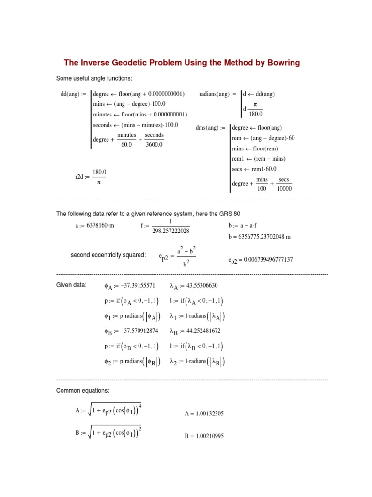 The Inverse Geodetic Problem Using The Method by Bowring | PDF ...