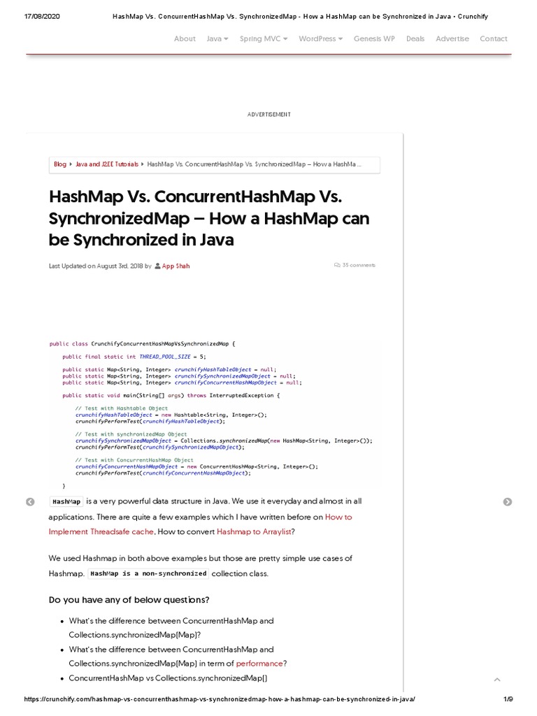 Hashmap Vs Concurrenthashmap Vs Synchronizedmap How A Hashmap Can Be Synchronized In Java