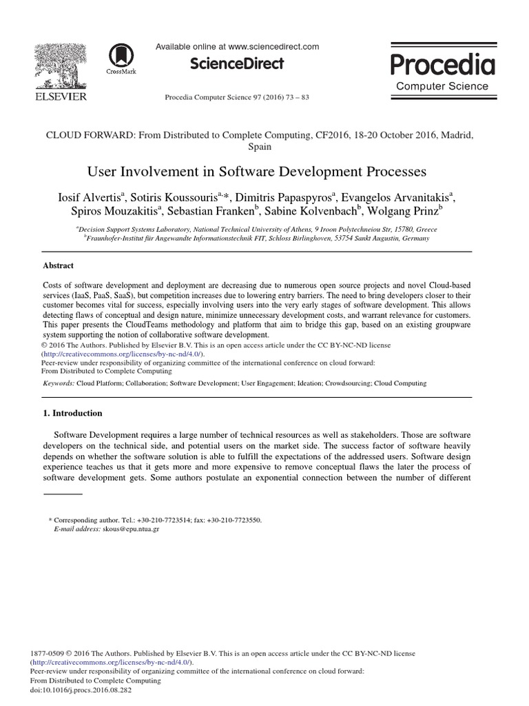 User Involvement in Software Development Processes: Sciencedirect | PDF ...
