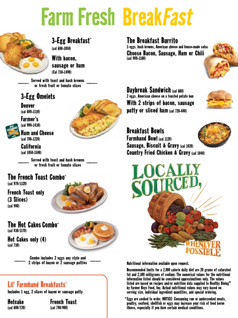 Farmer Boys Menu PDF | PDF | Bacon | Salad