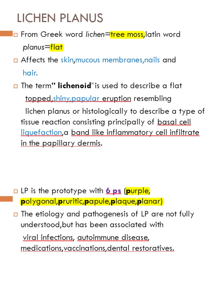 Lichen Planus: Skin Mucous Membranes, Nails Hair. Shiny, Papular | PDF