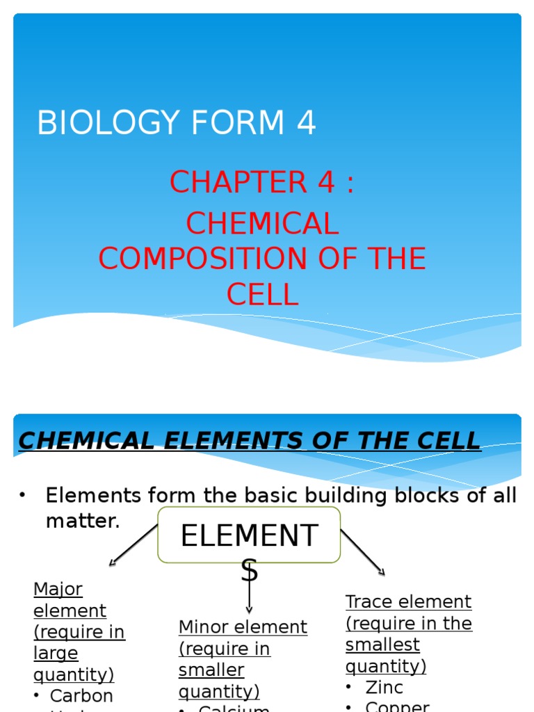 BIOLOGY FORM 4 Chapter 4 Chemical Composition of The Cell | PDF ...