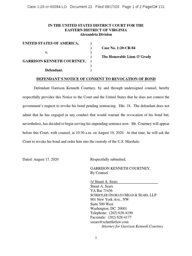 Courtney Consent To Bond Revocation | PDF | United States Federal Law ...
