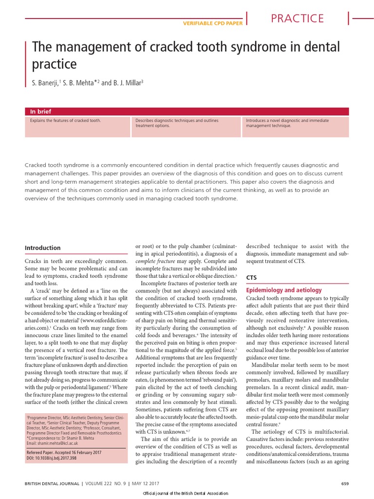 The Management of Cracked Tooth Syndrome in Dental Practice | PDF ...