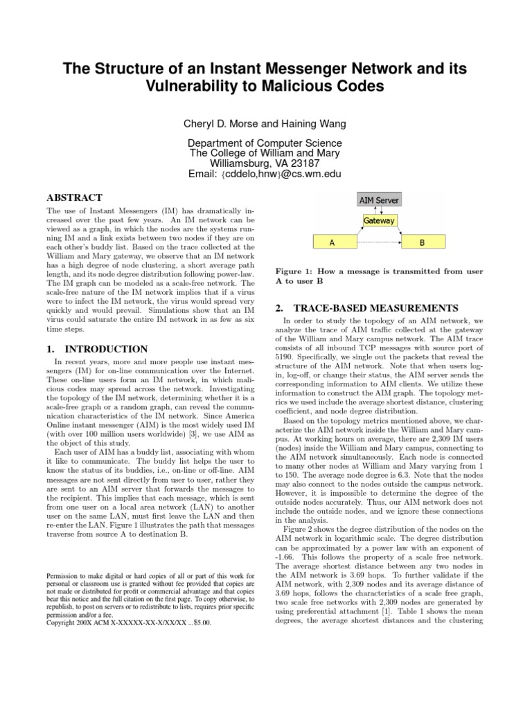 The Structure of An Instant Messenger Network and Its Vulnerability To Malicious Codes | PDF ...
