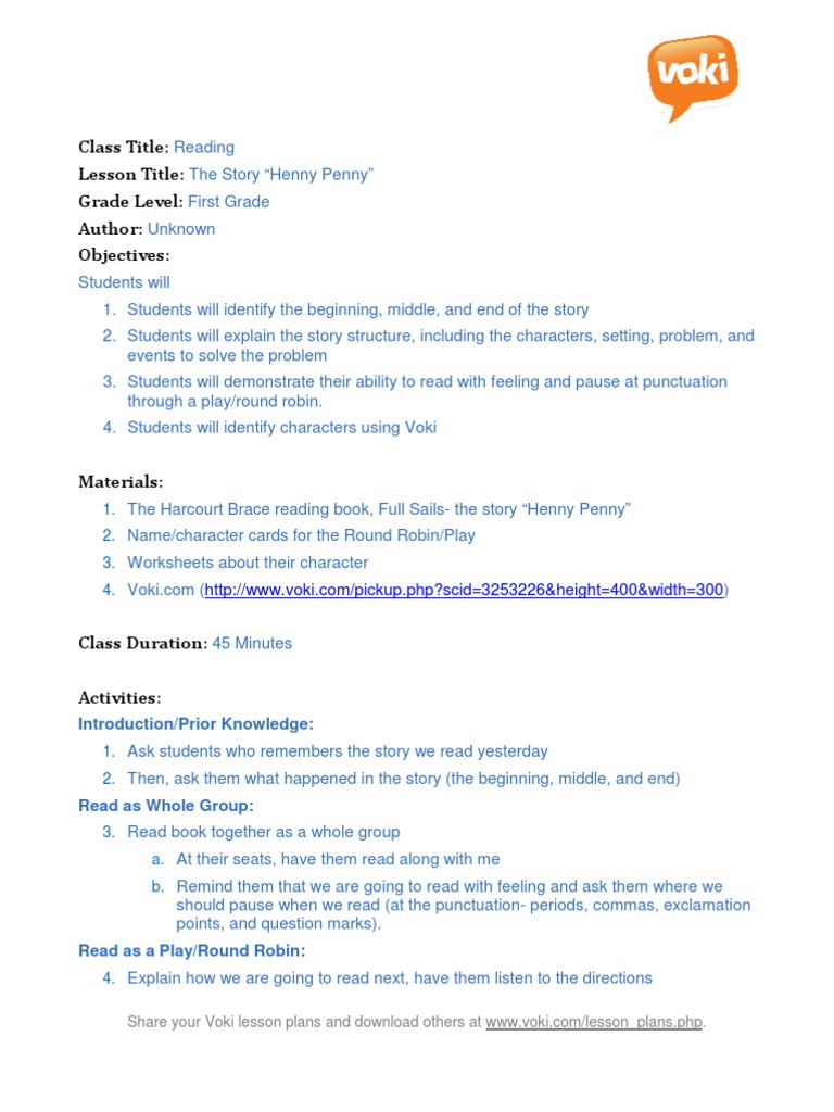 Henny Penny Reading Lesson Plan | PDF | Punctuation | Neuropsychology