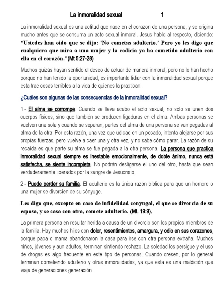 La Inmoralidad Sexual | PDF | La sexualidad humana | Lujuria