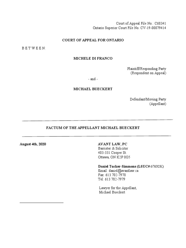 FACTUM (Bueckert Michael) Appeal August 2020 | PDF | Alt Right | Defamation