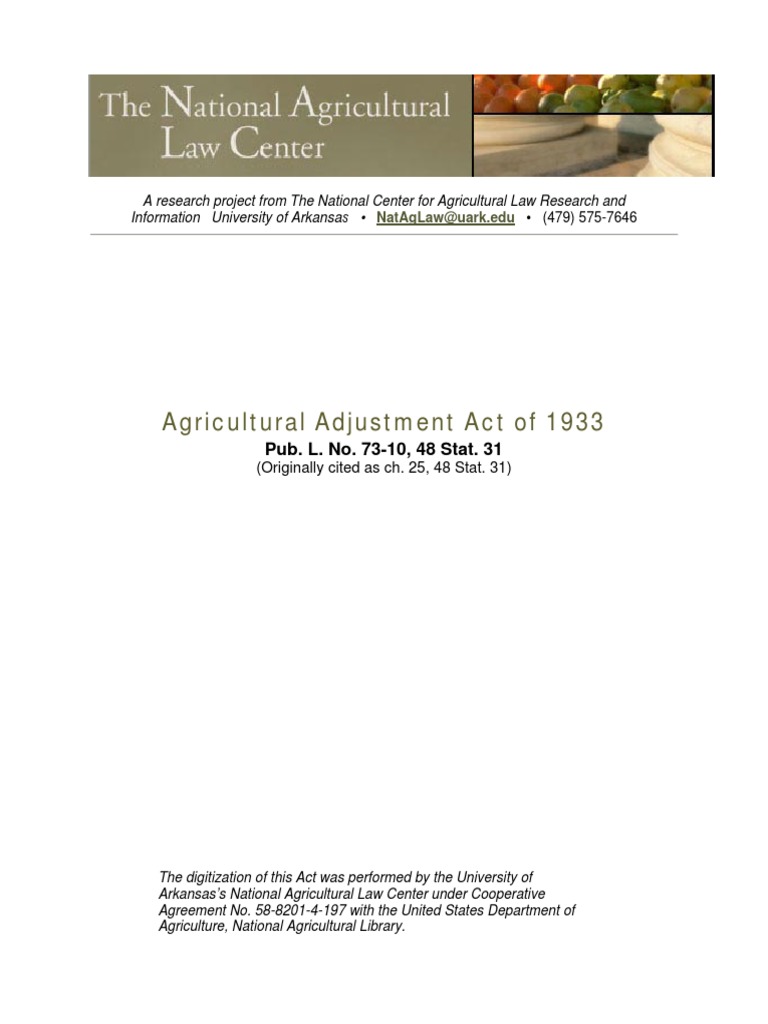 Agricultural Adjustment Act 1933 PDF | PDF | Wheat | Taxes