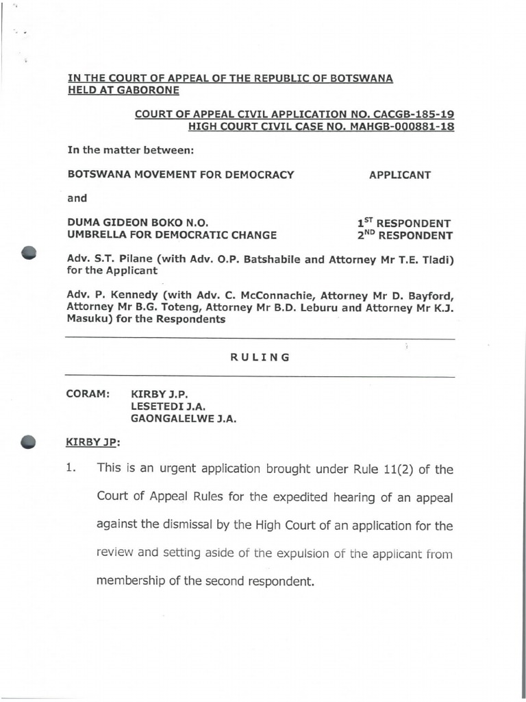 Cacgb-185-19 BMD v. Duma Gideon Boko N.O. & Udc | PDF