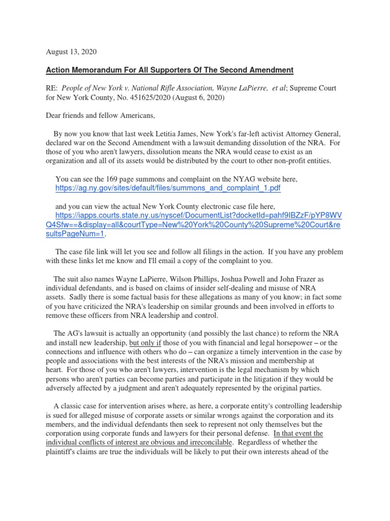 Action Memorandum For All Supporters of The Second Amendment | PDF