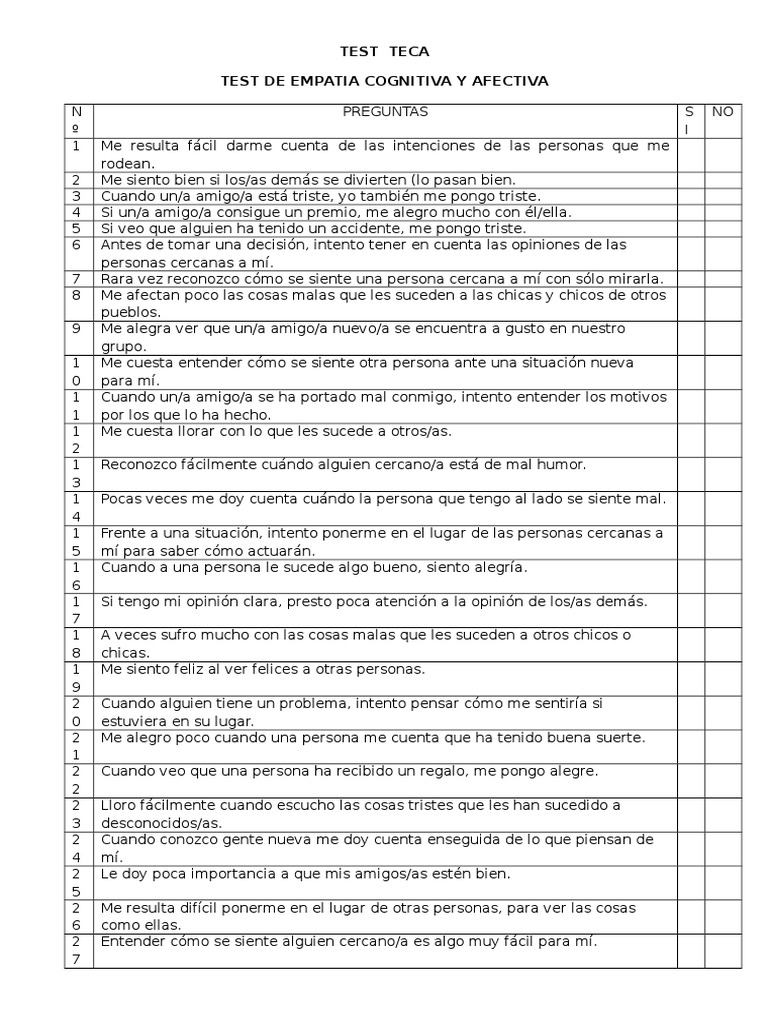 Test Teca PDF | PDF | Las emociones | Conceptos psicologicos