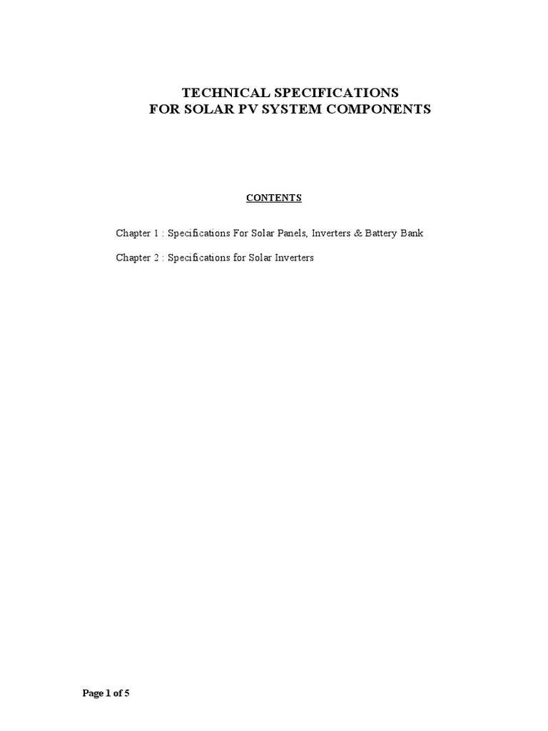 Technical Specifications For Solar PV Sy | PDF