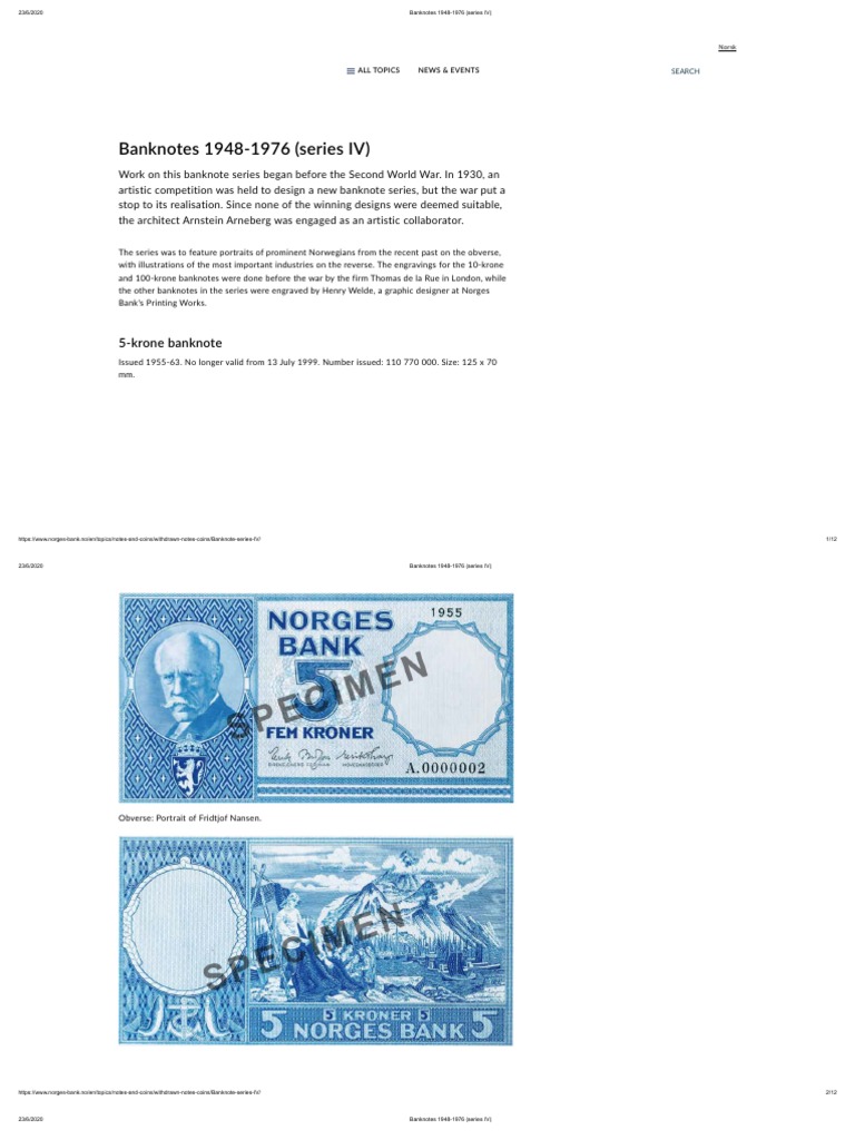 Norway Banknotes 1948-1976 Overview | PDF | Currency | Numismatics