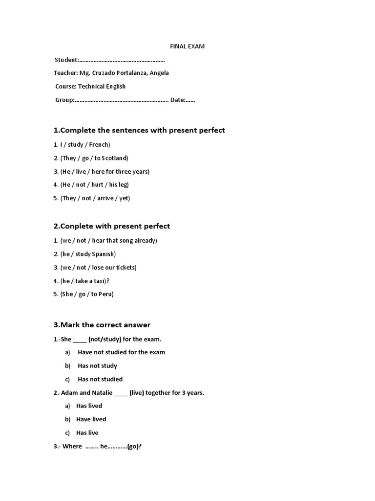 Present Perfect Grupo 2 Tecnico | PDF