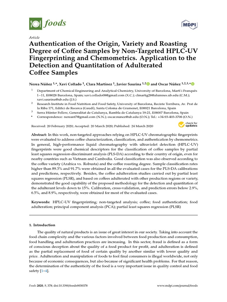 Authentication of The Origin, Variety, and Roasting Degree of Coffee ...