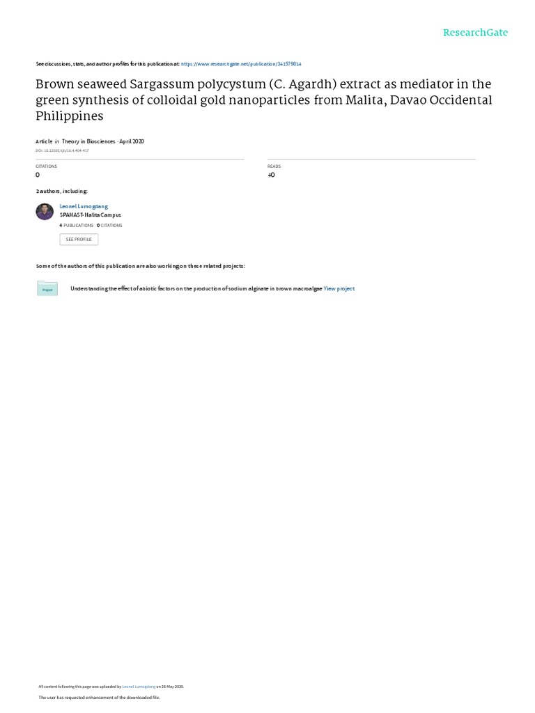 Publication Preview Source Brown Seaweed Sargassum Polycystum (C. Agardh) Extract As Mediator in ...