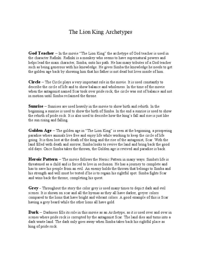 The Lion King Archetypes | PDF | Leisure