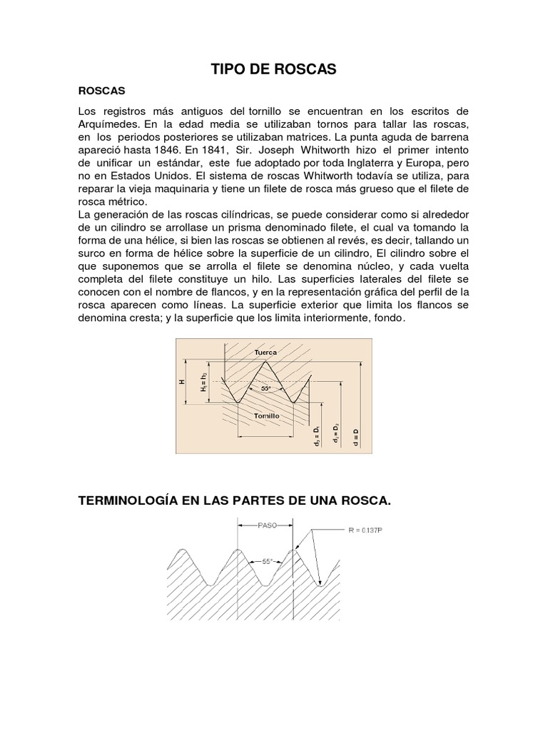 Tipo de Roscas | PDF | Tornillo | Ingeniería mecánica