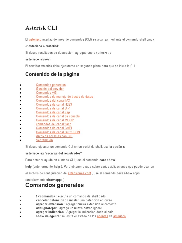 Asterisk CLI | PDF | protocolo de Iniciacion de Sesion | Interfaz de línea de comando