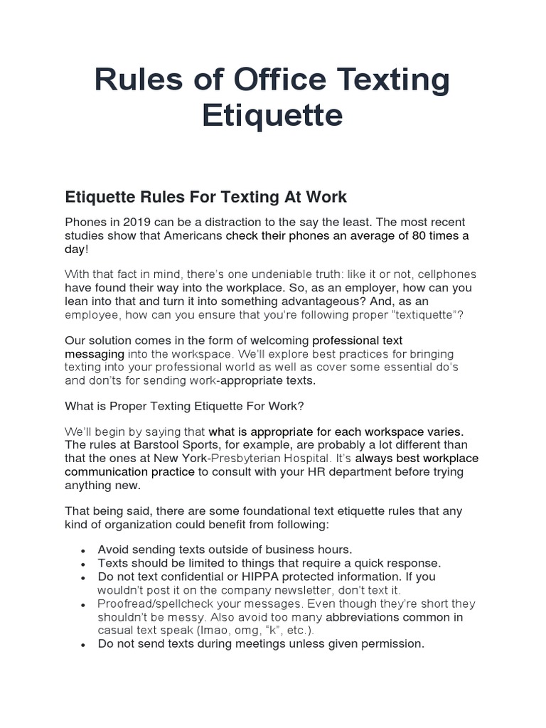 Rules of Office Texting Etiquette | PDF | Text Messaging | Communication