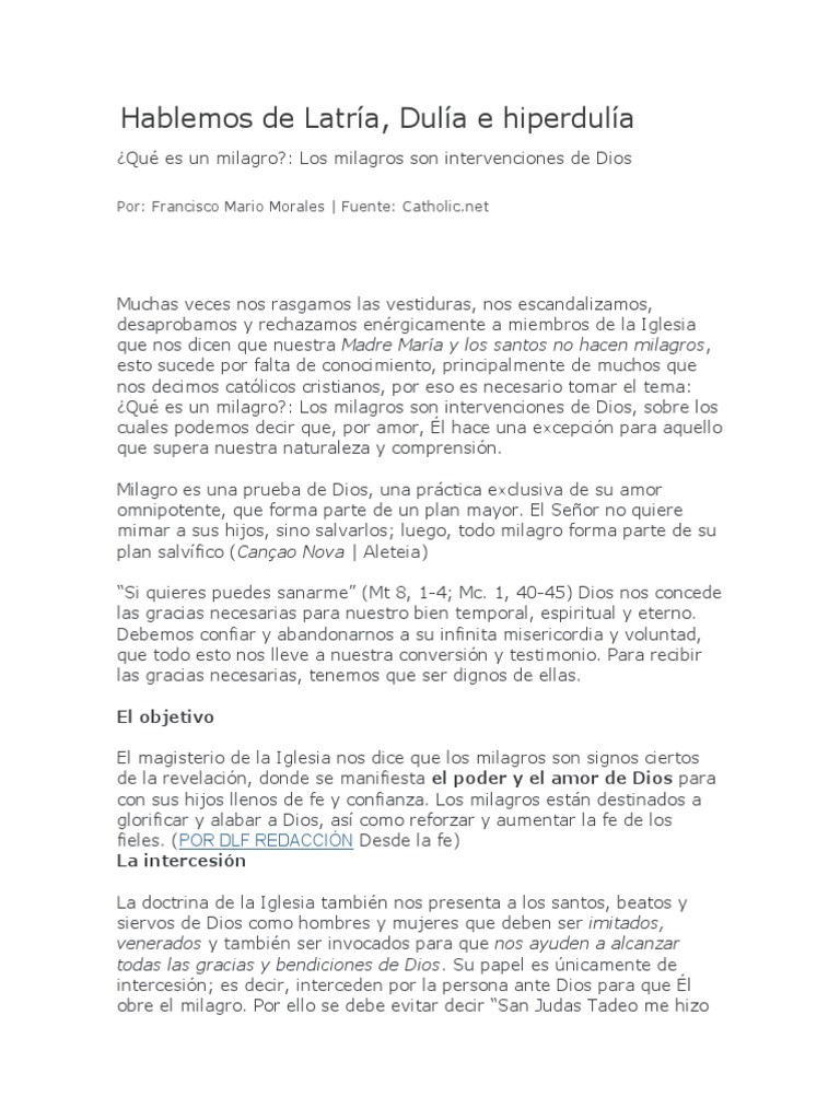Latría, Dulía e Hiperdulía: Culto y Veneración | PDF | Milagro | Fe