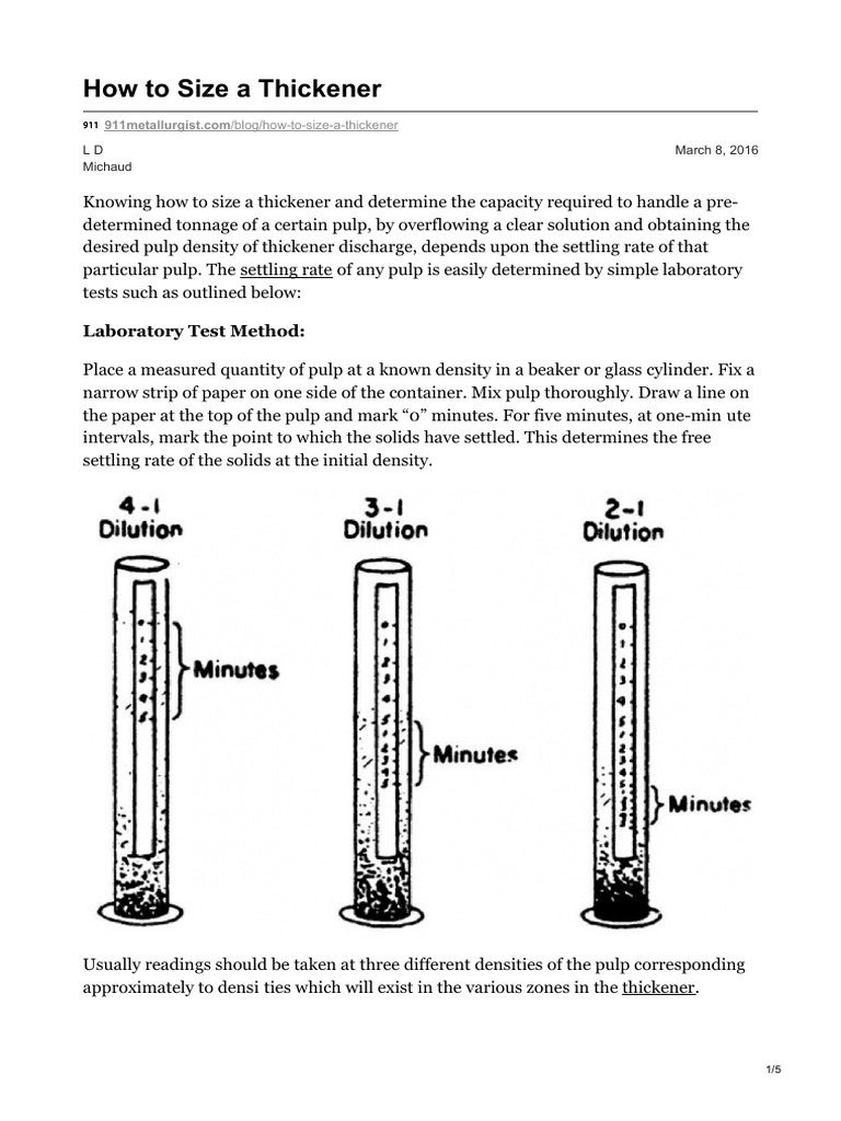 How To Size A Thickener | PDF | Ton | Density