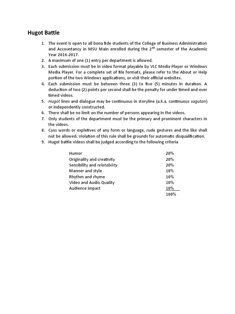 Hugot Battle IRR Mechanics and Criteria | PDF