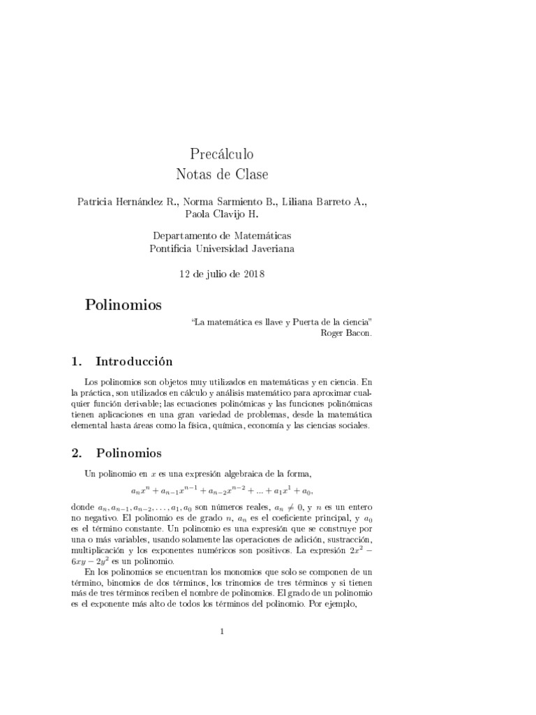 TALLER No.4 PRECALCULO 1830 | PDF | Factorización | División (Matemáticas)