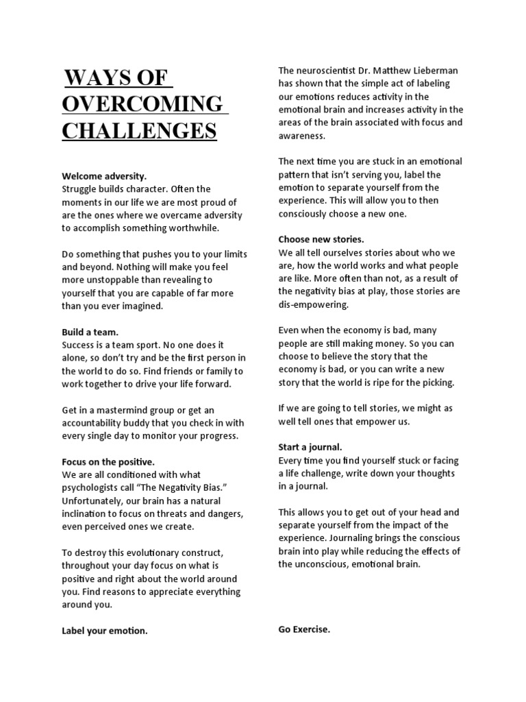 Ways of Overcoming Challenges | PDF | Self Control | Self-Management