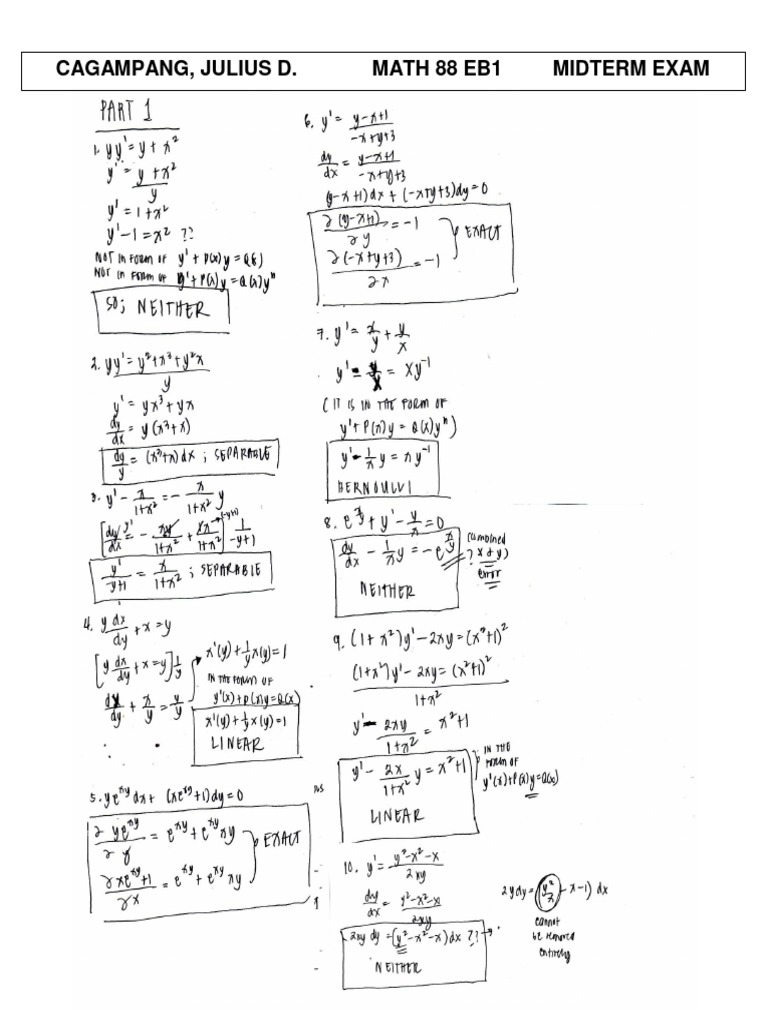 Cagampang, Julius D. Math 88 Eb1 Midterm Exam | PDF