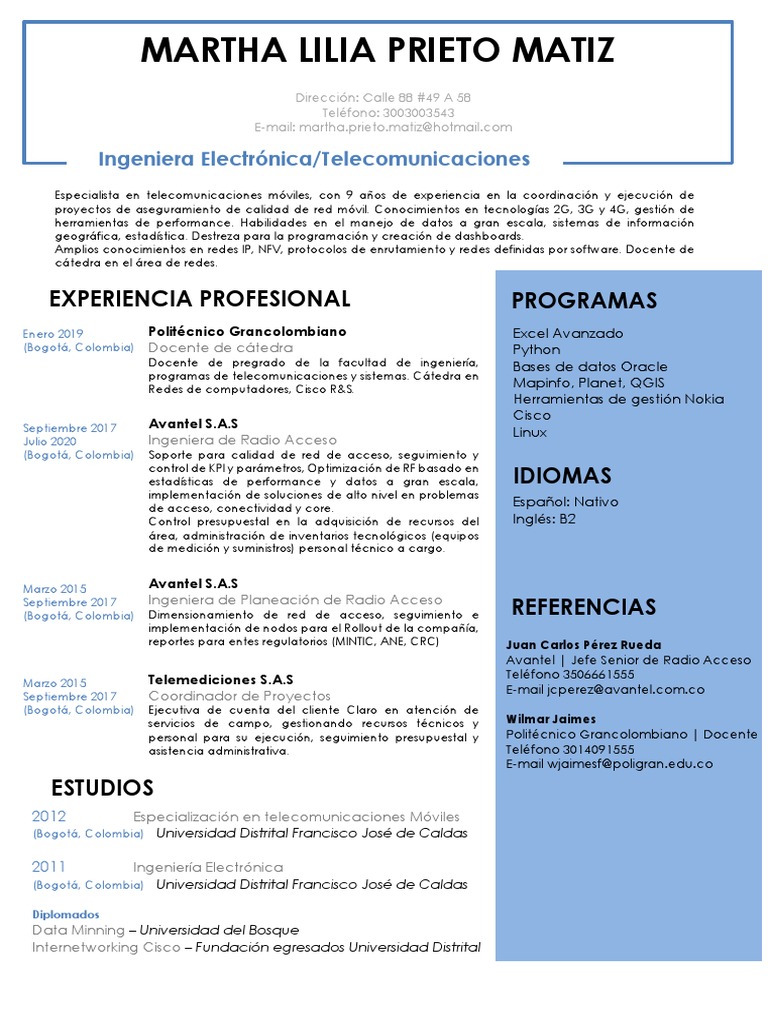Martha Prieto CV PDF | PDF | Ingeniería | Red de computadoras