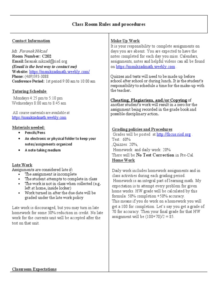 Classroom Rules | PDF | Classroom | Homework