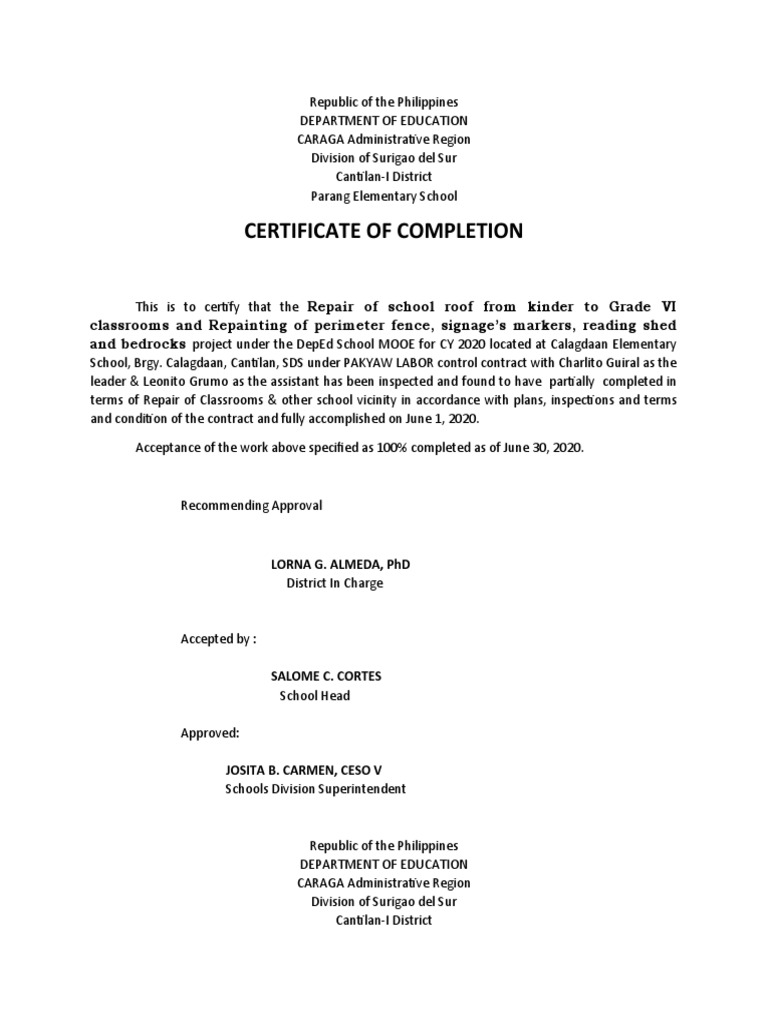 Certificate Oc Completion | PDF | Government | Schools