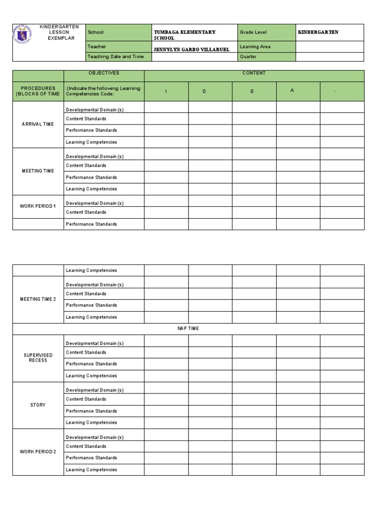 Kindergarten Lesson Exemplar School Tumbaga Elementary School ...