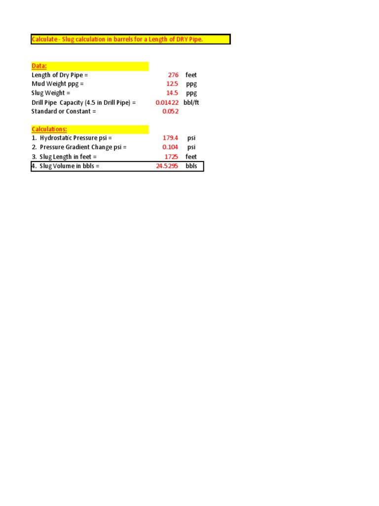Calculate - Slug Calculation in Barrels For A Length of DRY Pipe | PDF