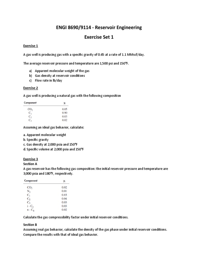 Reservoir Engineering Exercise Set 1 | Download Free PDF | Gases ...
