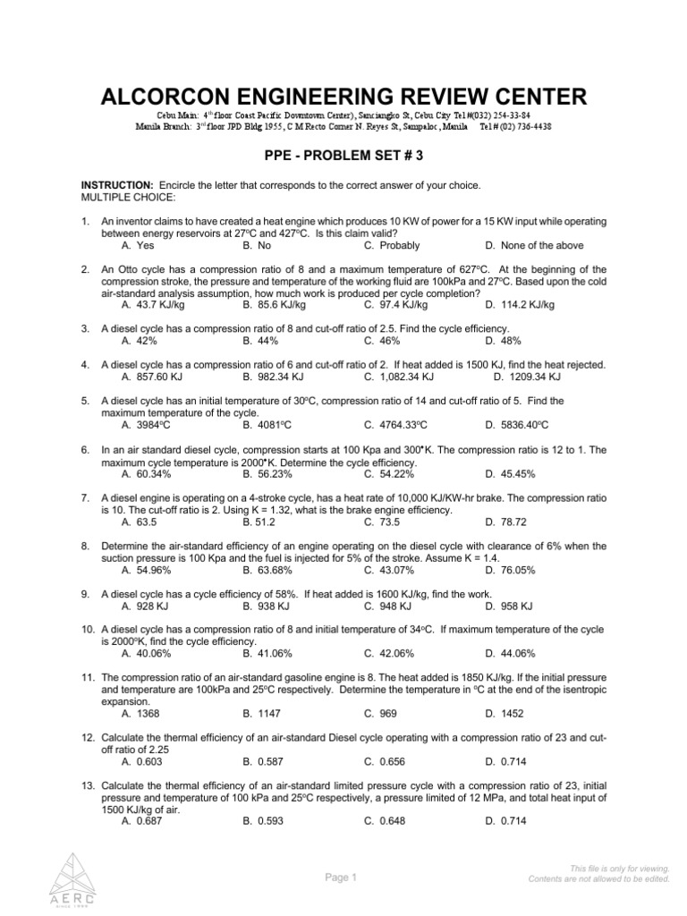 Alcorcon Engineering Review Center: Ppe - Problem Set # 3 | PDF ...
