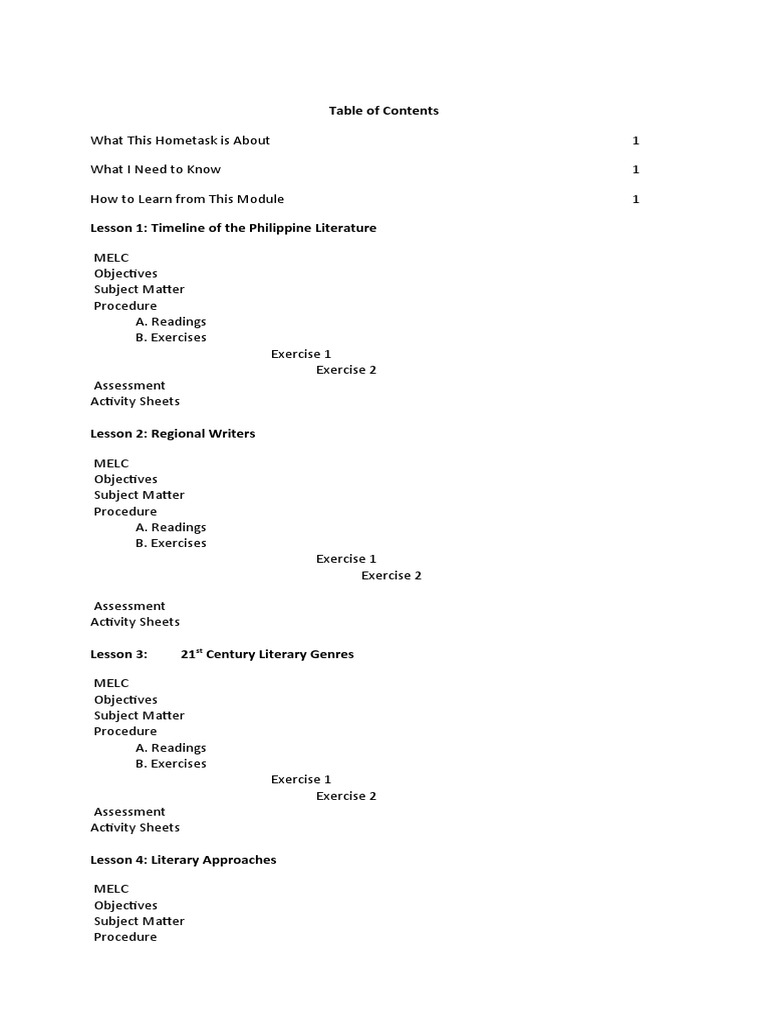 Table of Contents Template | PDF | Career & Growth | Language Arts ...