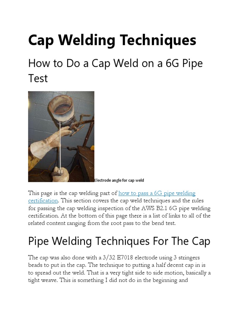Cap Welding Techniques PDF | PDF | Welding | Construction