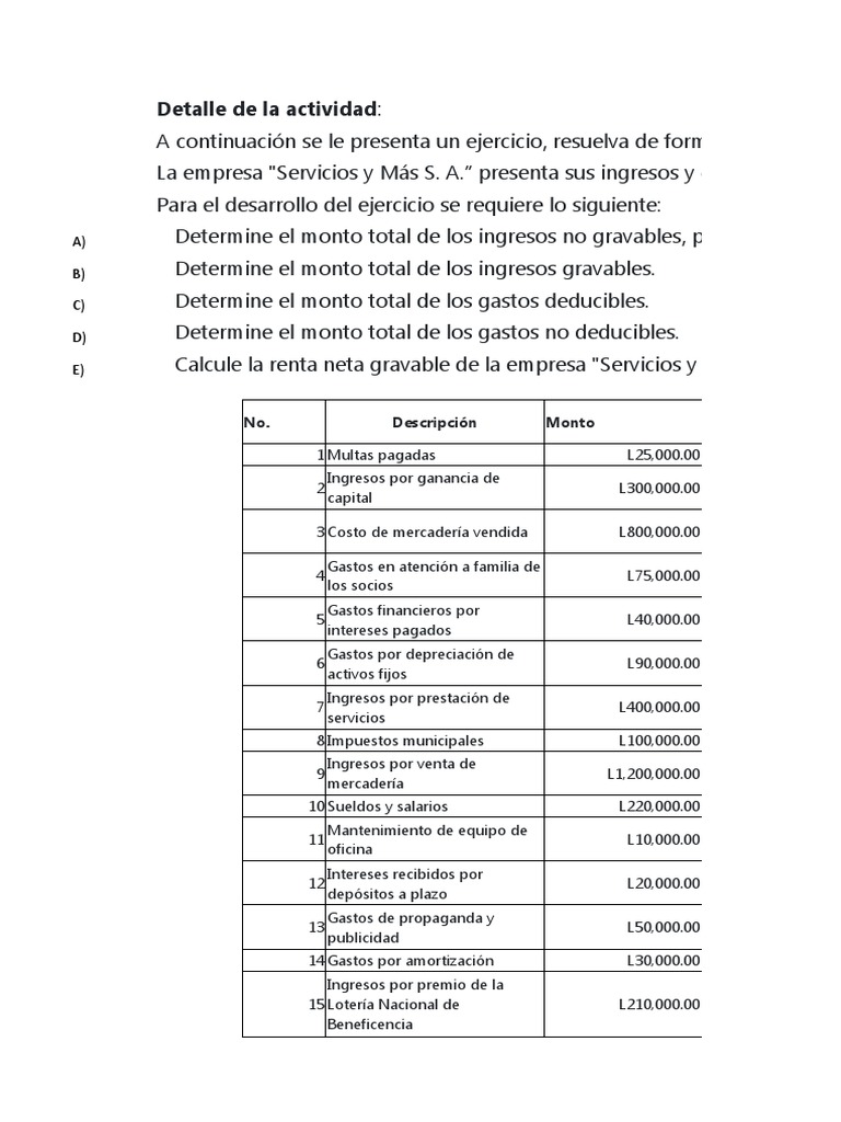 Tarea3.1 Determinacion de Renta Neta Gravable | PDF | Impuesto sobre la ...