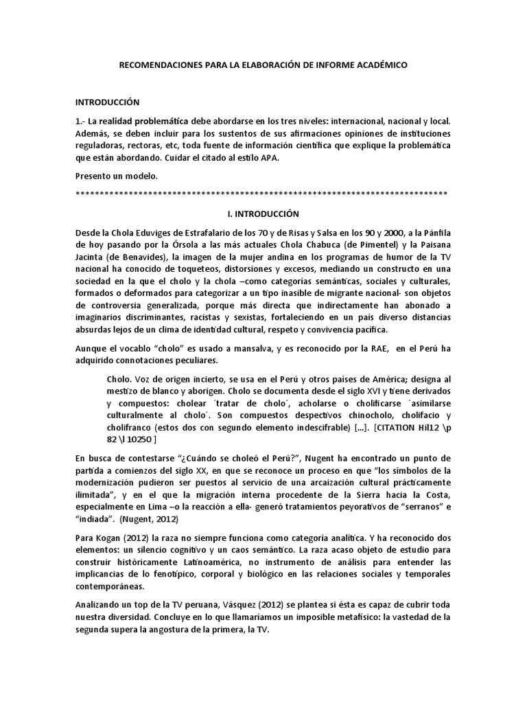 Recomendaciones Para La Elaboración De Informe Académico Pdf Vejez