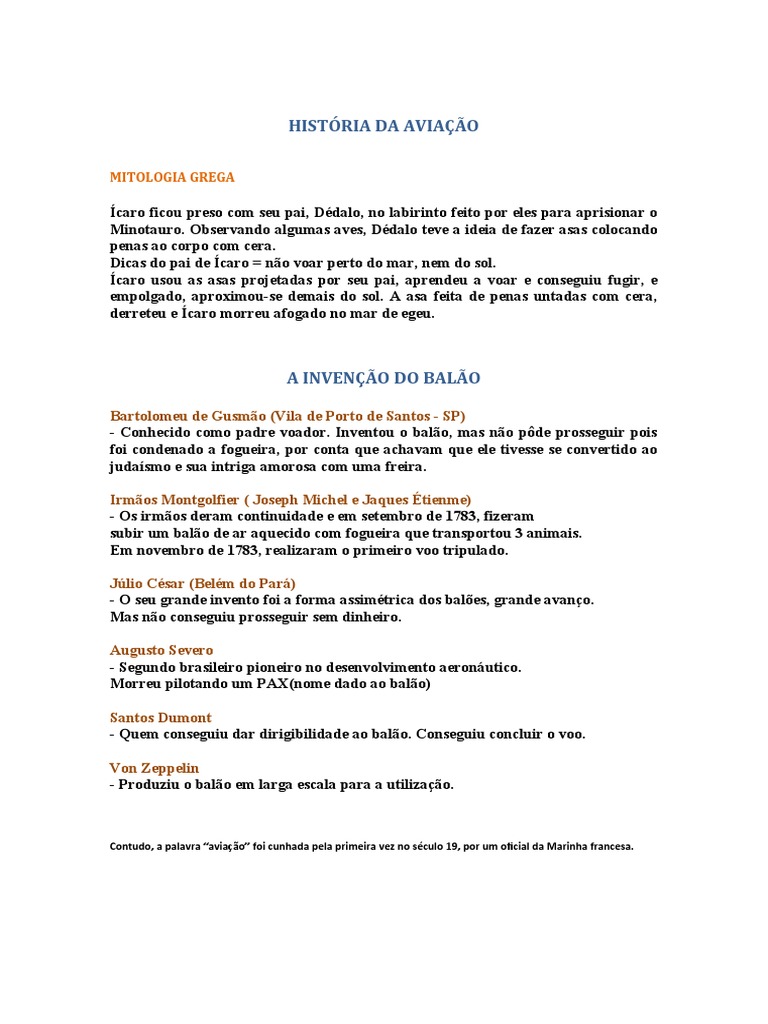 História Da Aviação Original Pdf Irmãos Wright Aeronave