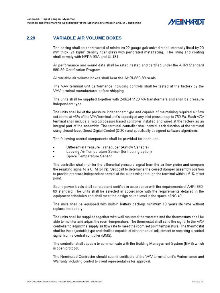 VAV Box Specification | PDF | Heating, Ventilating, And Air ...