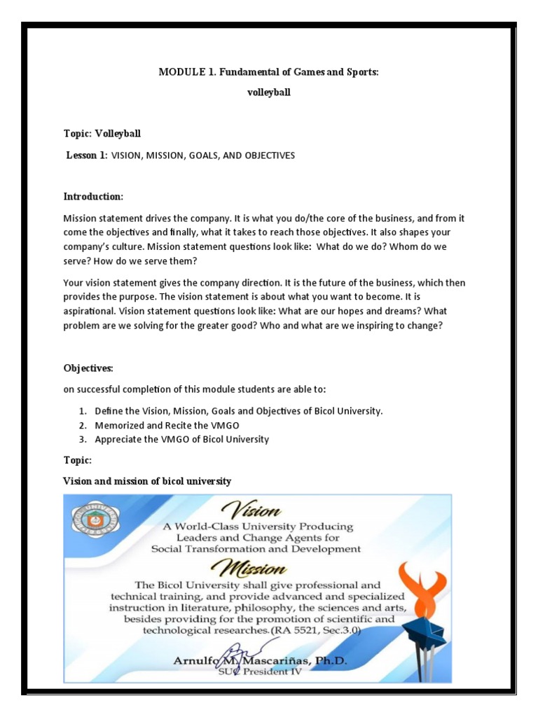 MODULE 1. Fundamental of Games and Sports: Volleyball | PDF | Pedagogy ...
