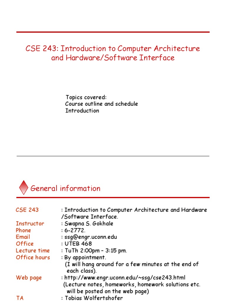 CSE 243: Introduction To Computer Architecture and Hardware/Software Interface | PDF | Computer ...