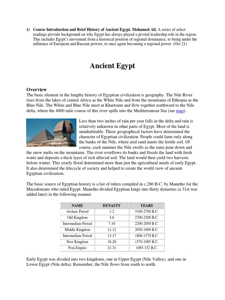 History of Ancient Egypt Overview | PDF | Suez Canal | Ancient Egyptian ...